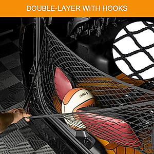 QODOLSI 1 PC Car Trunk Luggage Net, 3.6Ft x 1.3Ft Adjustable Elastic Truck Cargo Storage Net with Installation Tool, Universal Vehicle Organizer Accessories for SUVs Cars RVs Trailer (Black)