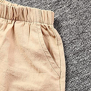 Alvivi Toddler Baby Girls Boys Cotton Linen Shorts Elastic Waistband Solid Color Booty Shorts Khaki 12-18 Months