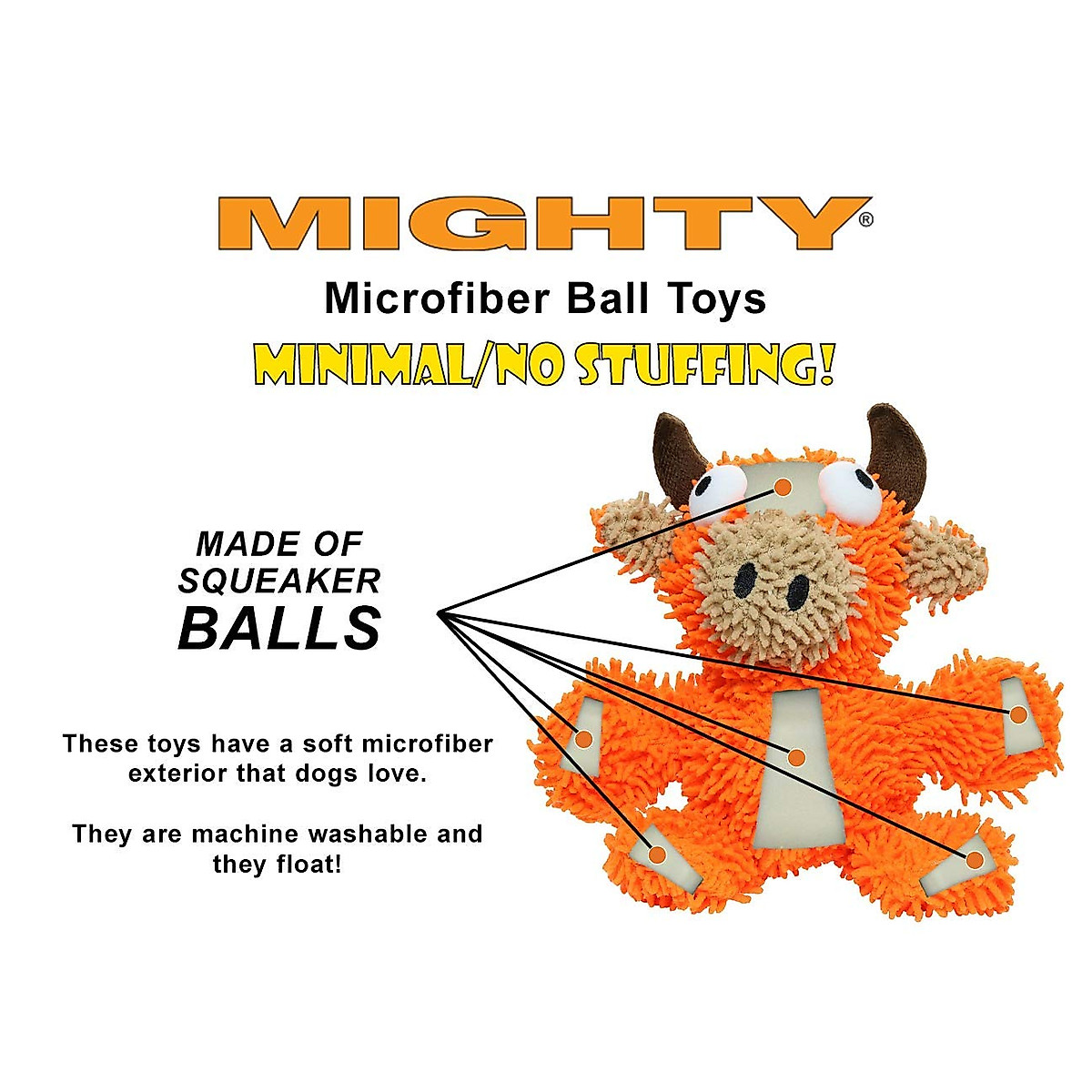 MIGHTY- Microfiber Ball Elephant– Made with Squeaker Balls and Minimal Stuffing. Strong & Tough. Interactive Play Dog Toy. Machine Washable & Floats. (Combo Pack #1)