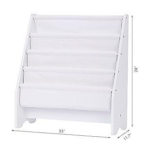 UTEX Kids Sling Bookshelf, Kids Bookshelf with Organizer, Kids Magazine Rack - Book Rack for Kids,Book Organizer (White)