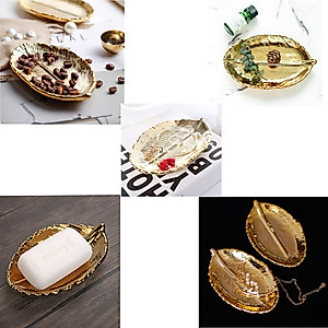 Golden Leaf Tray Ceramic Jewelry Plate Key Tray Ring Holder Trinket Dish Vanity Tray Candy Snack Tray for Christmas,Birthday,Wedding,Women
