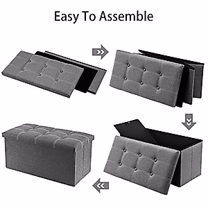 Youdesure Folding Storage Ottoman Bench for Living Room, 30 inch Storage Bench with Padded Seat for Bedroom Hallway, Holds up to 350lbs, Linen Fabric Grey