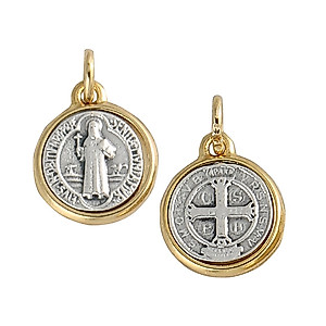 Catholica Shop Catholic Religious Wear Saint Benedict Gold and Silver Tone Small Medal Pendant - 0.5 Inch - Lot of 3