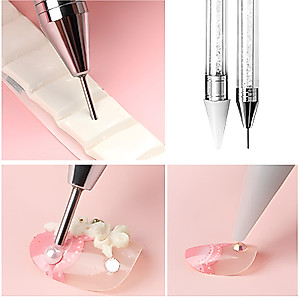 Rhinestone Picker Tool Wax Pencil for Rhinestones Diamond Painting Dotting Pen 2pcs Dual-Ended Rhinestones Pen with 2 Extra Wax Tips and 1 Nail Art Tweezer