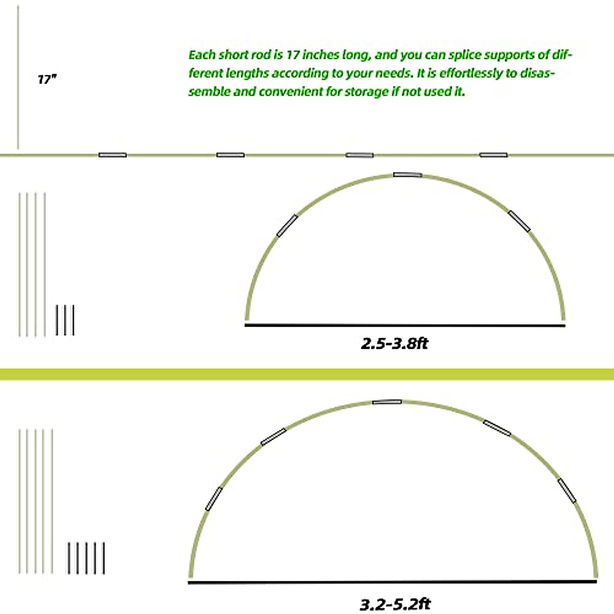 Garden Hoops Kit with Plant Covers Freeze Protection, Greenhouse Hoops Garden Cover for Raised Beds