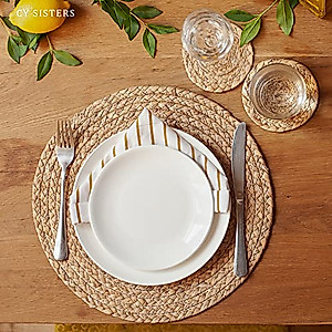 CY SISTERS Round Placemats Set of 6 Rattan Placemats Woven Placemats 13.5 Inch Natural Hyacinth Wicker Placemats Farmhouse Boho Circle Braided Heat Resistant Outdoor Placemats Patio Table Place Mats