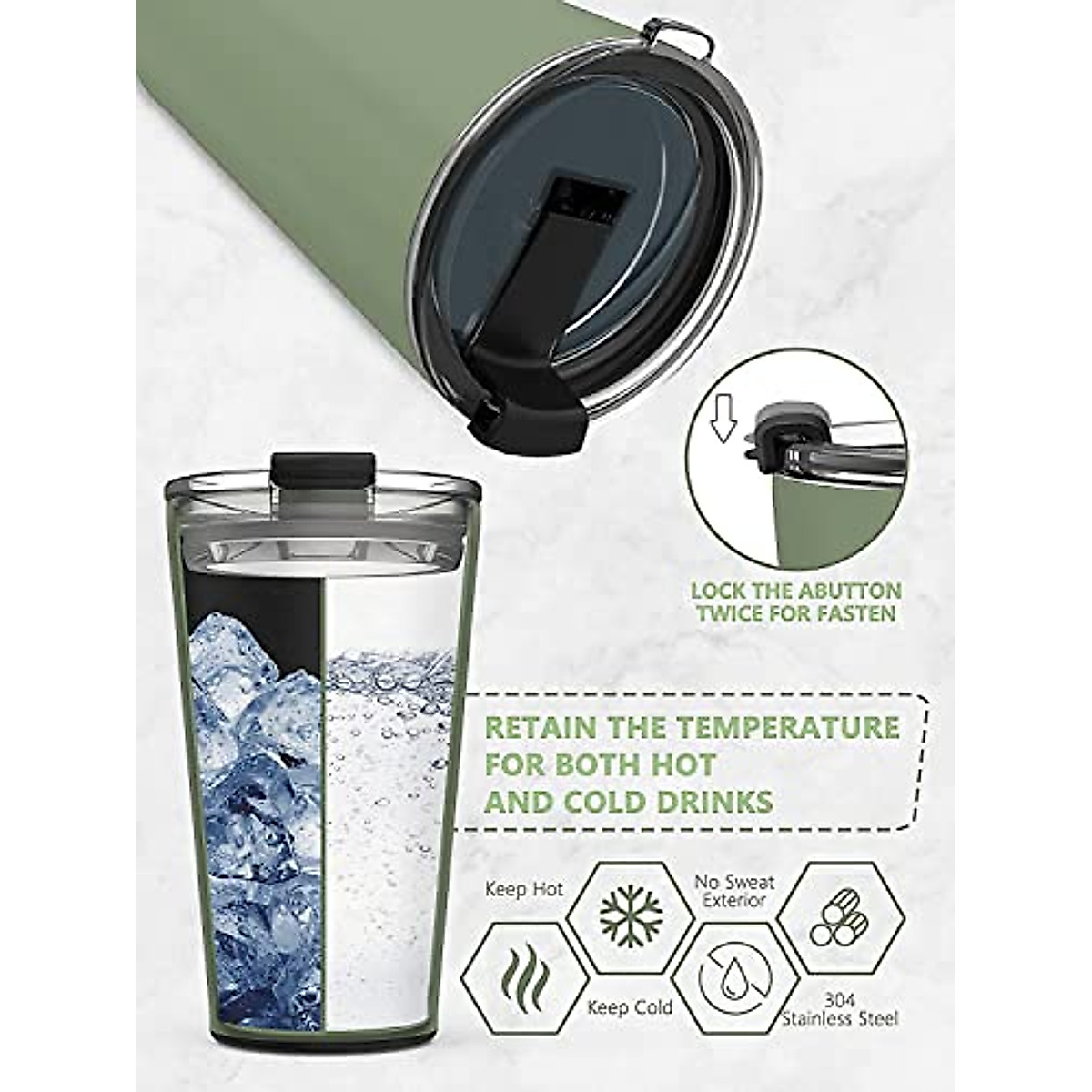 Coffee Maker, Single Serve Coffee Maker Compatible with K-Cup Pod & Ground Coffee, KINGTOO Thermal Drip Instant Coffee Machine with Self Cleaning Function, Brew Strength Control (Red) (Green with Travel Cup)