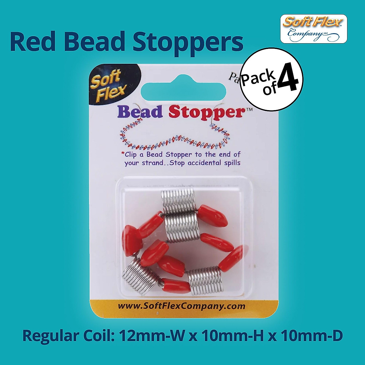 Soft Flex Bead Stoppers, Red, 4/Pkg