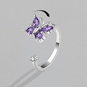 YJZON 925 Sterling Silver Anxiety Ring for Women,Adjustable Open Cubic Zirconia Ring with Gift Box,Fidget Rings Butterfly Spinner Ring for Anxiety Relief