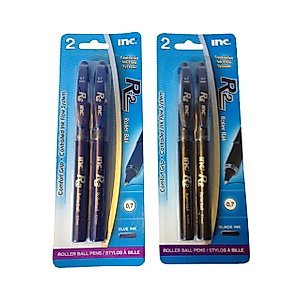 R-2 Roller Ball Pen, 2 Black Ink Plus 2 Blue Ink, Set of 4 Pens