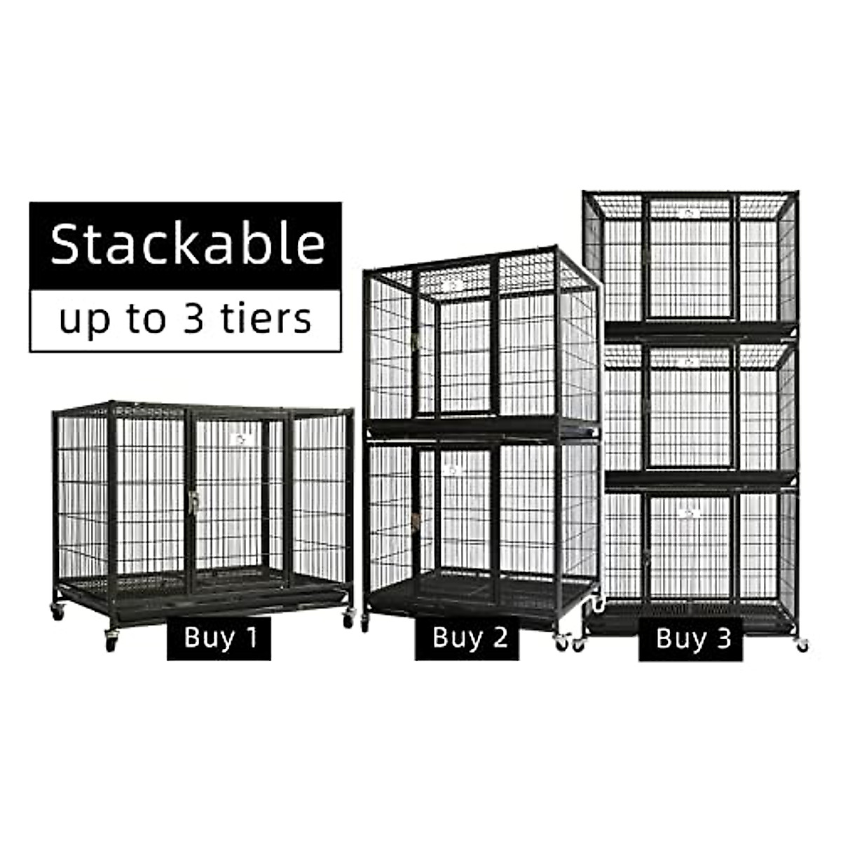 Homey Pet 37 inch Heavy Duty Dog Crate, Extra Strong Dog Cage for Medium Dog, Indoor High Anxiety Double Door Dog Crate on Wheels with Removable Tray