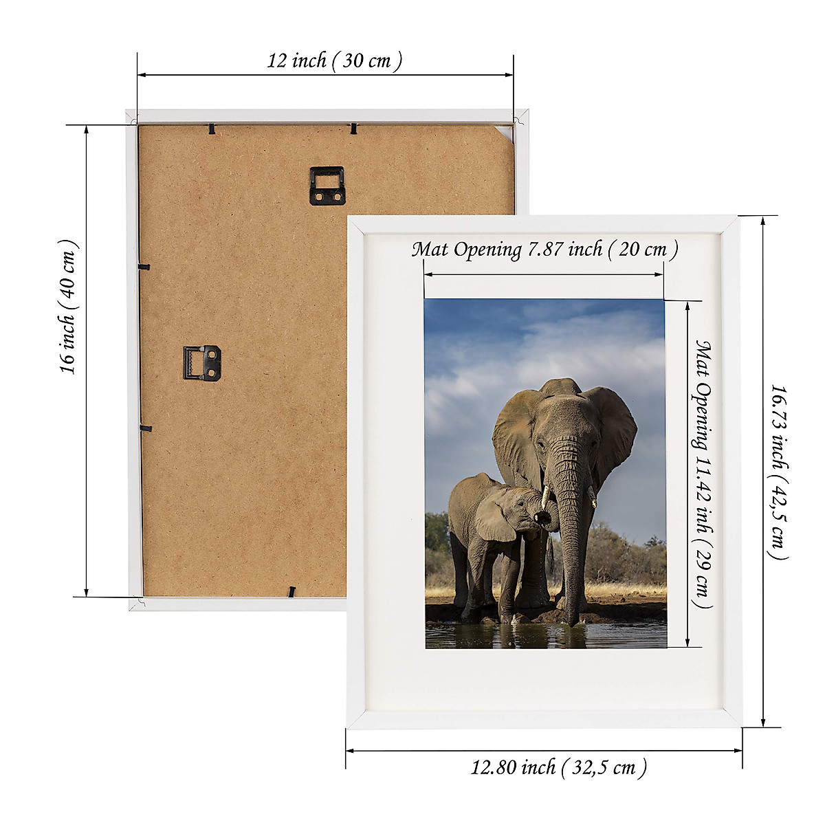 BD ART 12x16 White Picture Frame Made of Wood and High Definition Glass Display Pictures 8x12 with Mat or 12x16 Without Mat - Vertical and Horizontal Wall Mounting