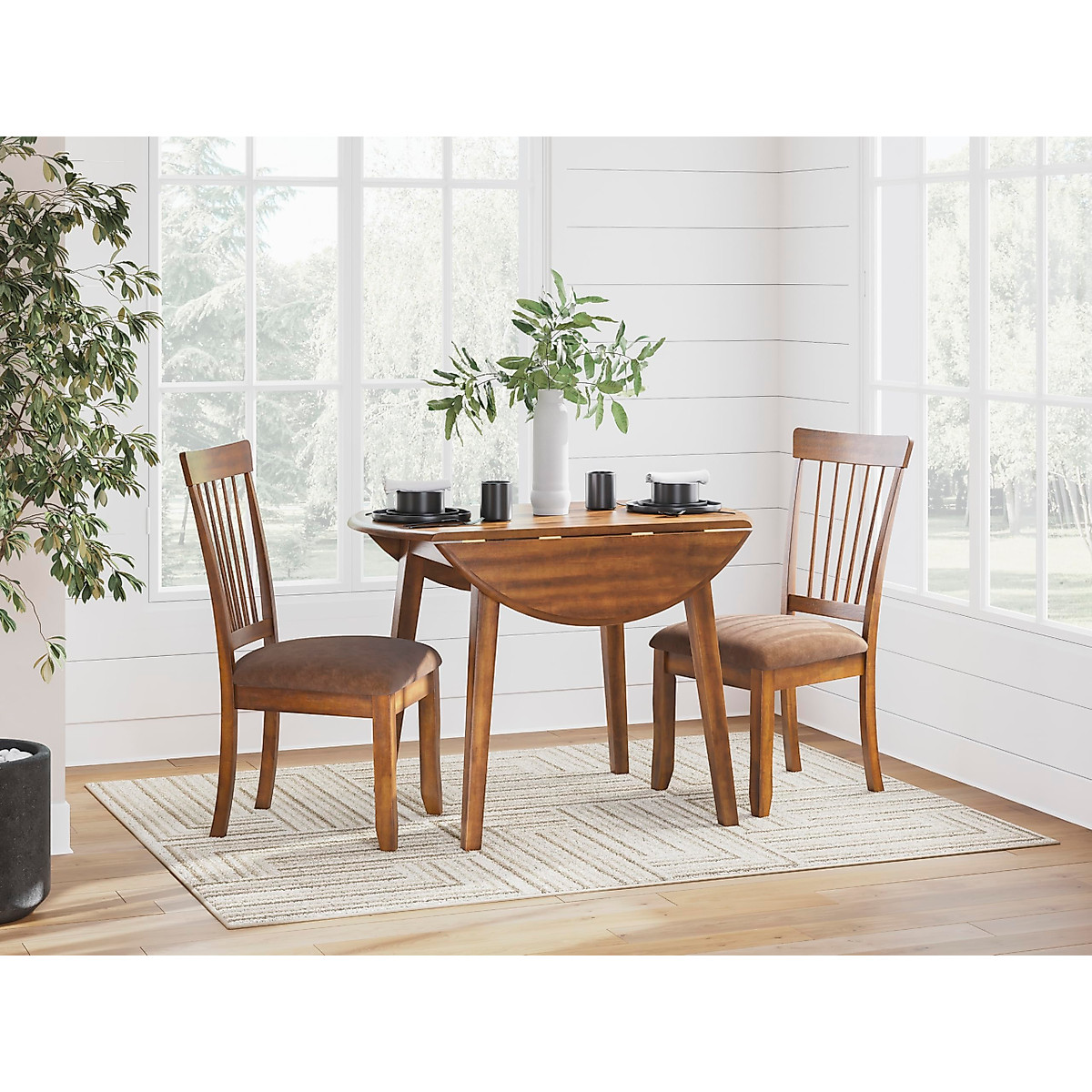Signature Design by Ashley Berringer Dining Room Round Drop Leaf Table, Rustic Brown