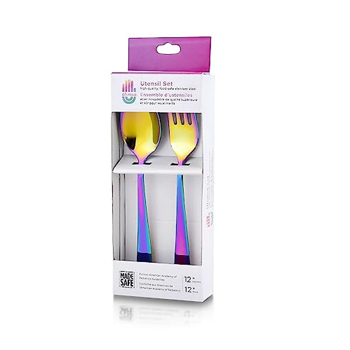 Ahimsa Stainless Steel Fork & Spoon | Toddler Dishware | No Plastic | 100% BPA Free | Dishwasher Safe (Rainbow)