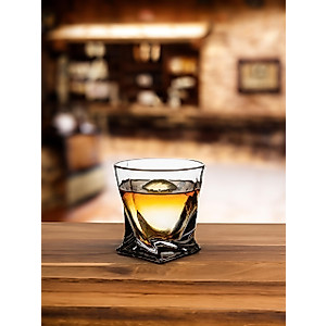 LEMONSODA Premium Twisted Glasses- Elegant Whiskey Glasses for Scotch, Single Malt - Old Fashioned Glass Set in Gift Box - Rocks Whiskey Tumblers for Cocktails - (Set of 4)