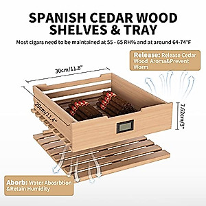 NEEDONE 48L Cooler Humidor, Electronic Humidor Cabinet for 300 Counts Capacity with Spanish Cedar Wood Shelves & Drawer with Hygrometer, Gift for Men, 2 Year Warranty, 1.7 Cu Ft