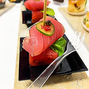 48 Pack Tiny Square Black Plastic Tray Mini Appetizer Plates for Party Mini Serving Tray Small Appetizer Serving Sauce Dish Black Disposable Dessert Plates for Events CMJJ