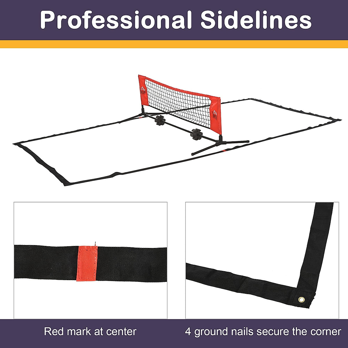 Soozier 10ft Portable Soccer Tennis/Pickleball/Badminton/Mini Tennis Net w/Sideline for Training with Included Storage Bag, Red