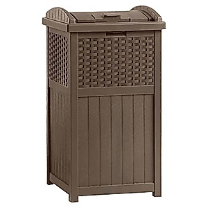 Suncast Trash Hideaway 33 Gallon Resin Wicker Outdoor Garbage Container (4 Pack) Brown