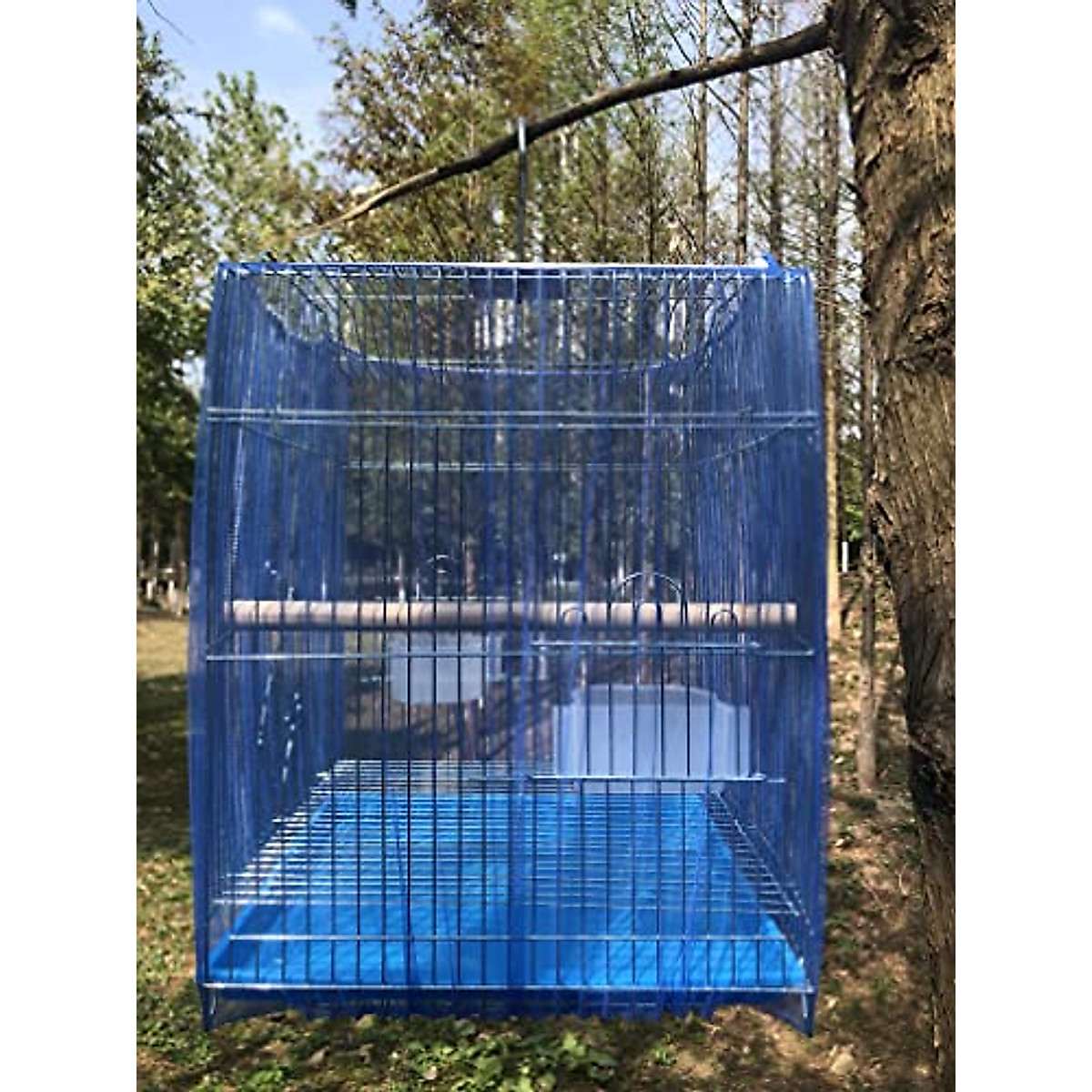 Lemengtree Bird Cage Cover Universal Birdcage Seed Catcher Guard Net Cover, Parrot Nylon Mesh Net Cover, Airy Gauze Birdcage Accessories Mesh Net Cover for Round Square Cages (Blue-Mesh Net Cover)