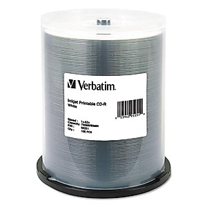 Verbatim CD-R, 52x, 700MB, Inkjet Printable, White, 100/Pack
