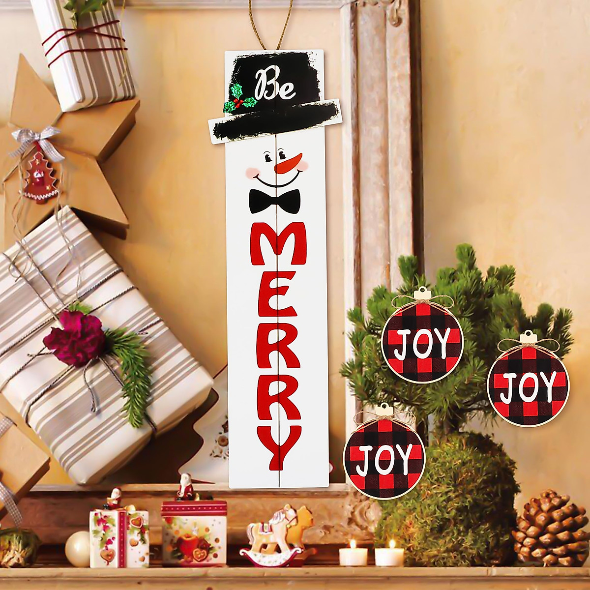 IGMaryBox Christmas Welcome Sign for Front Door Porch Welcome Hanging Sign Christmas Snowman Wooden Hanging Porch Sign Hand Painted Holiday Decoration Wooden Welcome Hanging Sign