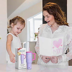 Best Mom Ever Valentine Tumbler for Her - Insulated Travel Tumbler with Handle, Lid and Straw - Gift for Mom & Mother In Law on Valentine's Day, Birthday & Mother’s Day - 40oz Commuter - Lilac Tie Dye