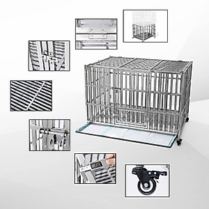 RyBuy 48" Stackable Heavy Duty Dog Crate Pet Stainless Steel Kennel Cage for Large Dogs with Tray in-Door Foldable & Portable for Animal Out-Door Travel