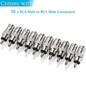 Warmstor 10 Pack BNC Female Jack to RCA Male Plug Adapter Converter Straight Connector for CCTV Security Camera
