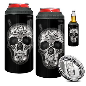 winorax Skull Tumbler 4-in-1 Can Cooler Skulls Coffee Travel Mug Cup 16oz Stainless Steel Insulated with Lid Inspirational Skull Gifts for Men Women Skulls Lover Birthday Halloween Birthday