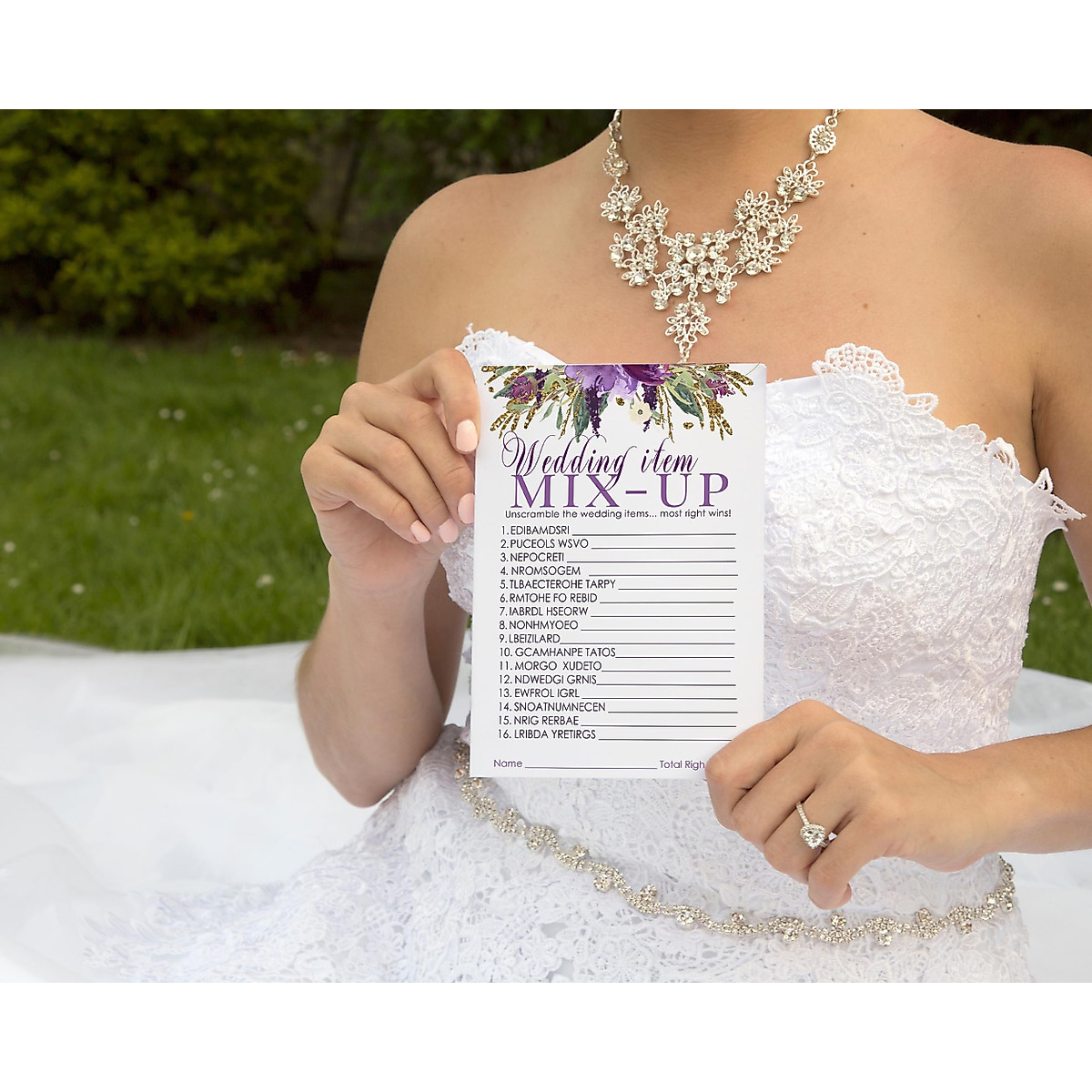 Purple Floral Bridal Shower Word Scramble Game – 25 Pack, Couples Wedding Engagement Party Games, Reception Decor and Ideas, Fun Rehearsal Unscramble Guest Activities