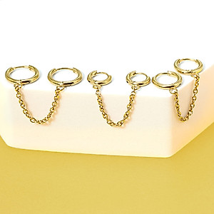 Chain Double Hoop Earrings for Double Piercing: 3 Pairs 14K Gold Plated Lightweight Huggie Hoop Earrings, Cartilage Hoop Earring Helix Piercing Jewelry for Women (Gold)