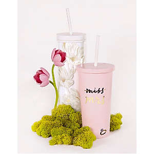 Kate Spade New York Acrylic Bridal Tumbler with Lid and Straw, 24 oz Tumbler for Bride to Be, Slim Double Wall Tumbler, Growing Tulips