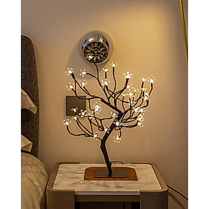 Tybeeu 20 Inch Cherry Blossom Bonsai Tree, 40 LED Warm White Lights, with 24V UL Listed Adapter and Metal Base, Ideal as Night Lights, Standard Version