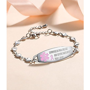 LinnaLove Heart Medical alert bracelet for Women Fashion Medical ID bracelets with Free engraving（Rose gold-NO BP/IV/NEEDLES THIS ARM ）