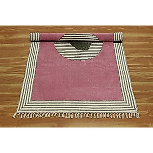 Casavani Indian Handmade Pink, Black Solid Area Rug Boho Kilim Flat Weave Indoor Hall Room Decor Carpet Throw Rug Boho Rugs for Bedroom Living Room Bathroom Balcony 2.6x8 Feet Runner