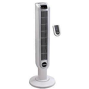 Lasko Portable 36" Oscillating 3-Speed Tower Fan with Remote Control and Timer for Bedroom and Home Office, White, 2510