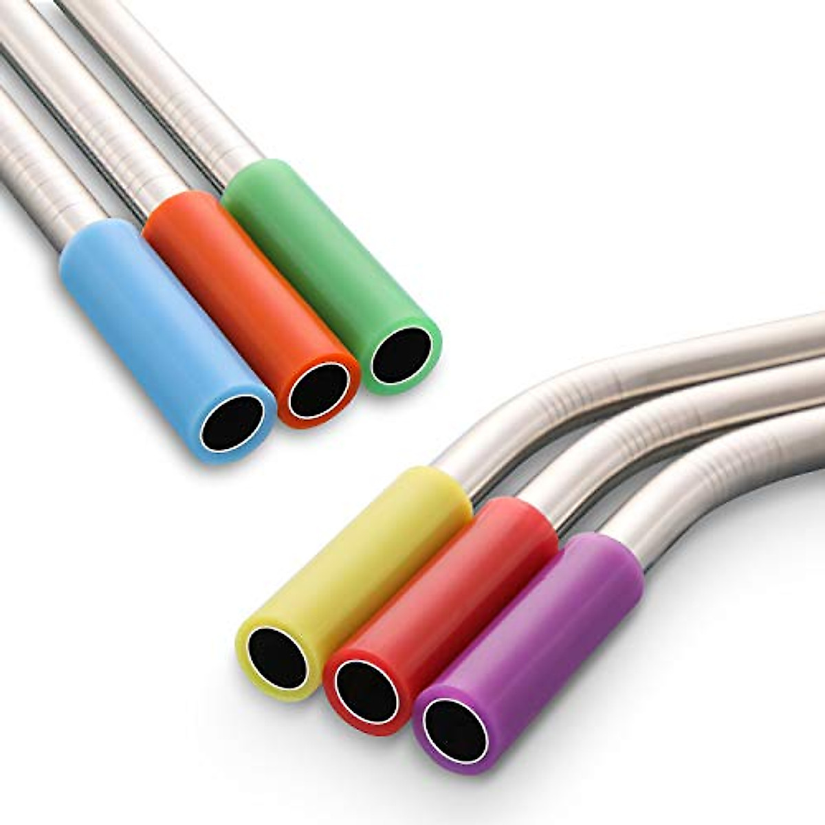 Reusable Smoothie Straws and Milkshake Straws with Silicone Tips , 9mm/0.35" Stainless Steel Wide Straws, Hiware 6 Pack 10" Metal Straws for Smoothies, Milkshakes, Jumbo Drinks with 2 Cleaning Brushes