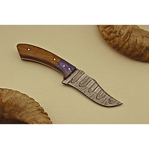 Custom Handmade Full Tang Damascus Steel Hunting Camping Skinner Knife - Wood Handle | Sheath | EDC