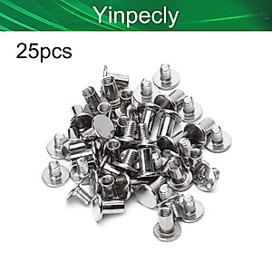 Yinpecly 25Pcs Female M5x8mm Carbon Steel Screw Post Silver Belt Buckle Binding Bolts Leather Fastener Fit for 3/16"(5mm) Hole Dia