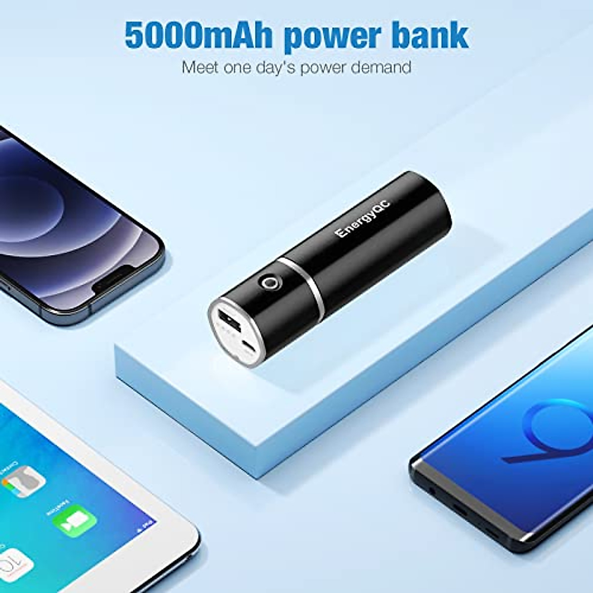 EnergyQC Slim 2 Portable Charger,Ultra-Compact 5000mAh Power Bank External Battery Compatible with iPhone,Samsung Galaxy,Airpods and More-Black