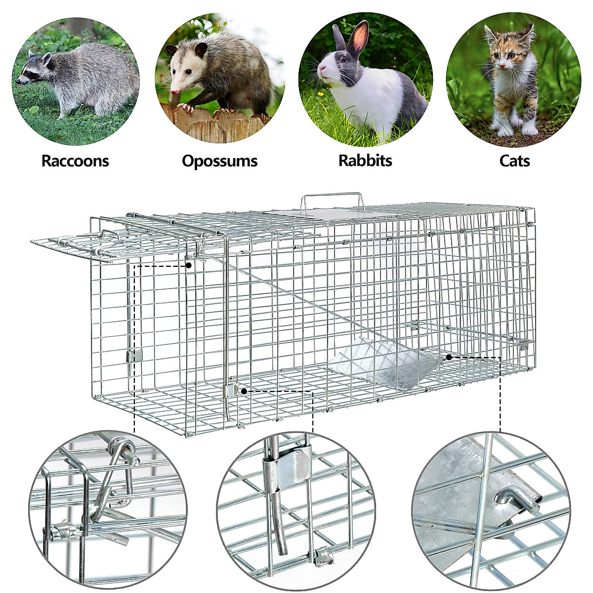 ANT MARCH Live Animal Cage Trap 32"x11.5"x13" Steel Humane Release Rodent Cage for Rabbits, Stray Cat, Squirrel, Raccoon, Mole, Gopher, Chicken, Opossum, Skunk, Chipmunks, Groundhog