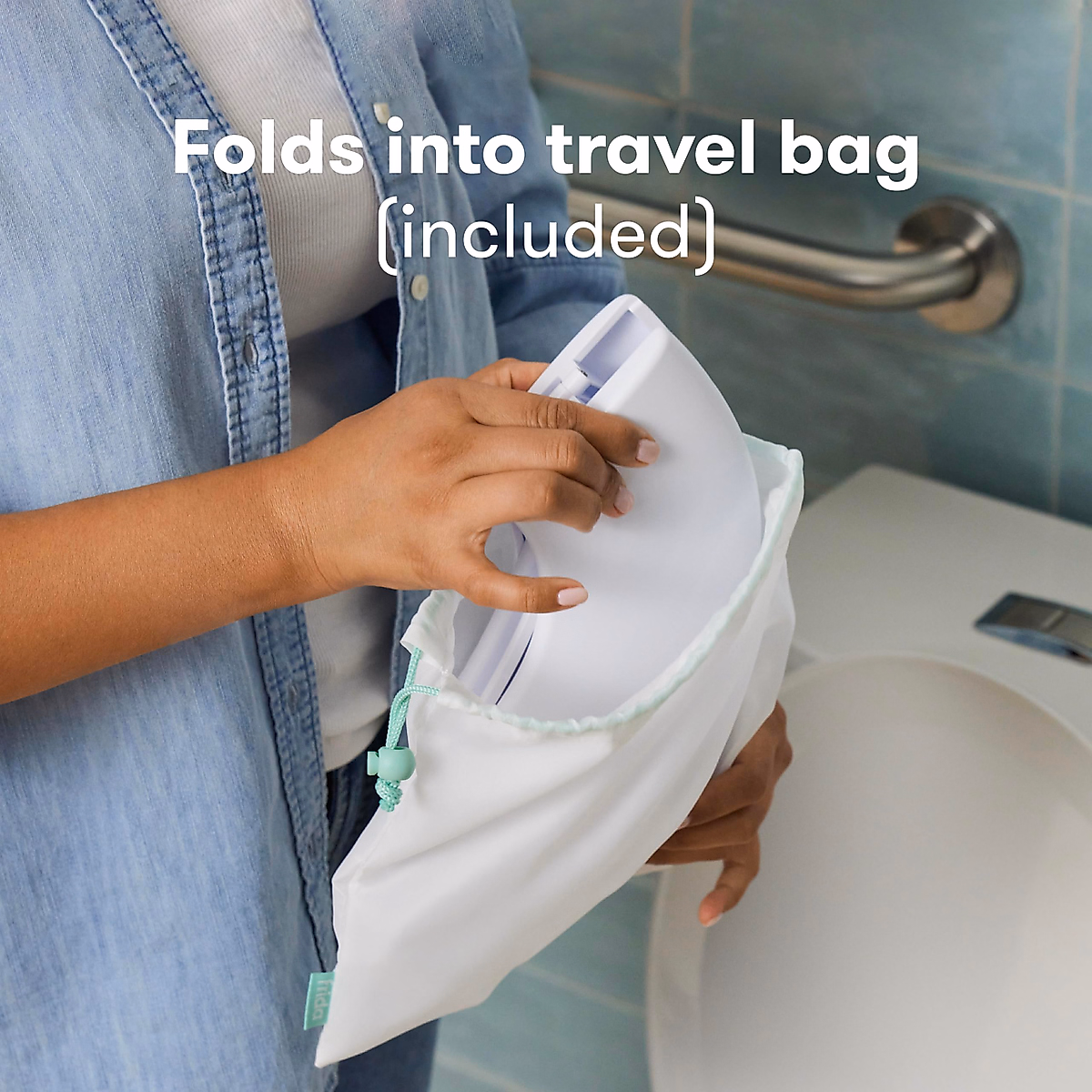 Frida Baby Fold-and-Go Potty Seat for Toilet | Foldable Travel Potty Seat for Toddler, Fits Round & Oval Toilets, Non-Slip Base, Handles, Includes Free Travel Bag