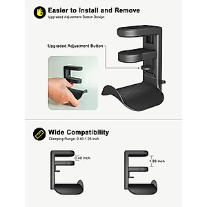 ETOWIFA Headphone Holder Hanger Upgraded with Rotating & Adjustable Clamp for Controller & Headphones, Headset Stand Under Desk Hook Mount Built in Cable Clip