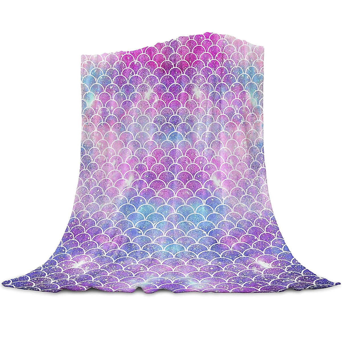 T&H XHome Fish Scale Throw Blanket, Ombre Beauty Mermaid Fish Scale Soft Flannel Fleece Bed Blacket for Couch, Throw Blanket for Cover Men Women Aults Kids Girls Boys 50"x60"