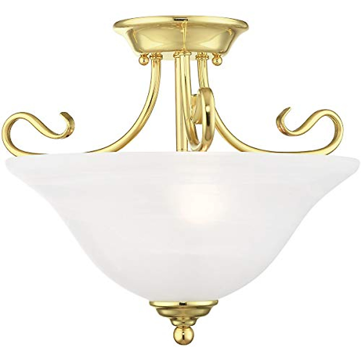 2 Light Polished Brass Ceiling Light Fixture with White Alabaster Glass Shade