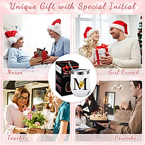 Zopeal Funny Personalized Coffee Mug Cup with Initials, Monogrammed Gift for Girls Women Mom Teacher Birthday Christmas Wedding, 12 oz Stainless Steel Wine Tumbler with Brush Straw Gift Box (M)