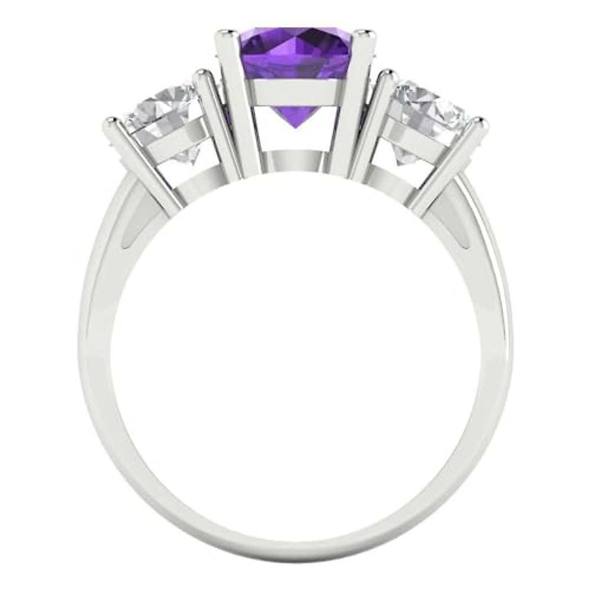 Clara Pucci 3.25 ct Round Cut Solitaire 3 stone Genuine Natural Amethyst Engagement Promise Anniversary Bridal Ring 18K White Gold 9.5