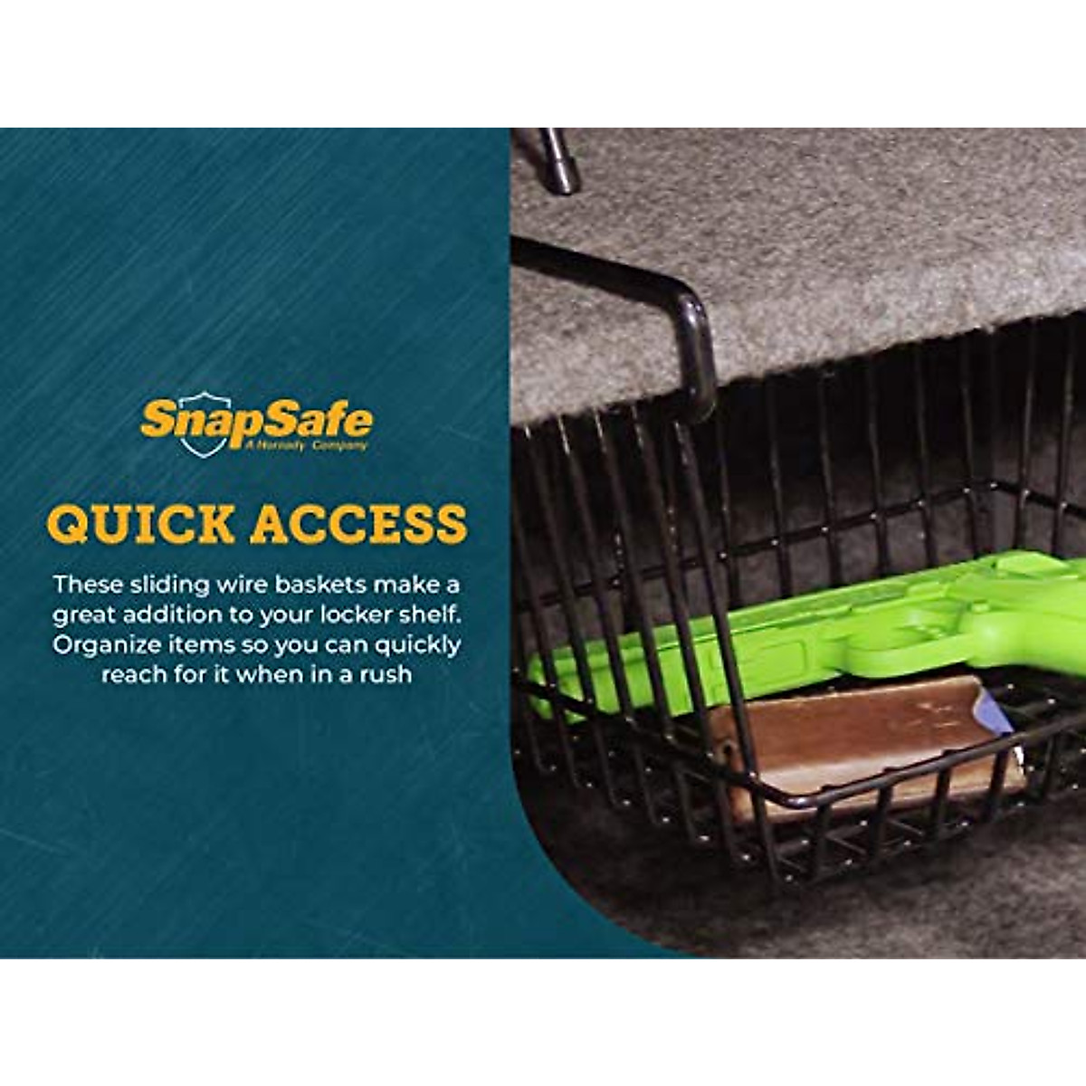 SnapSafe Hanging Shelf Large Basket, 76011 - Coated Wire Basket Maximizes Storage for Documents, Gun Accessories, & Ammo - Easy Access Under Shelf Storage for Gun Safes - Holds Up to 40 Pounds