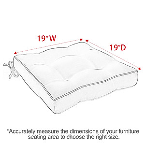 Favoyard Patio Cushions 19 x 19 Inch Indoor & Outdoor Chair Cushions Water-Resistant Seat Cushion for Patio Furniture 3-Year Color Fastness Square Tufted Couch Chair Pads with Ties, 2 Pack, Dark Gray